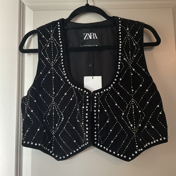 Zara | Tops | Zara Velvet Waistcoat With Rhinestones Studed | Poshmark